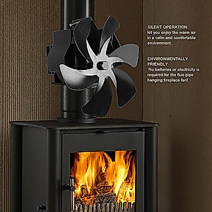 6 Blade Wood Stove Fan Heat Powered Hanging Stove Fan Silent Flue Pipe Fireplace Fan for Wall Mount (Black)