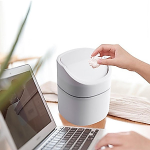 Generic Mini Trash Can Mini Desk Trash Can with Lid Small Trash Can for Bedroom for Bathroom, Office, Kitchen, Desk,Car Small Trashcan 1PC (White)