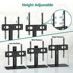 WALI Table Top Swivel TV Stand with Glass Base and Safety Wire Fits Most 32-55 inch LED, LCD, OLED and Plasma Flat Screen with VESA Pattern up to 400x400 (TVDVD-03), Black