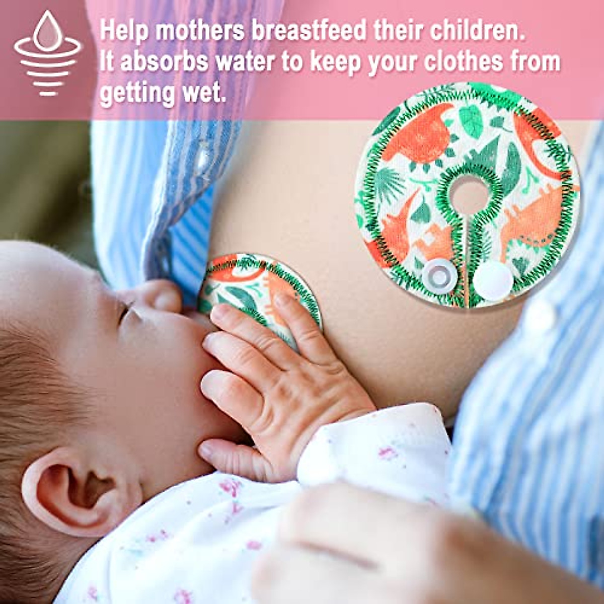 24 Pack Cotton Pads for Feeding Support, Feeding Pads Supplies G Shape Pads Button Covers for Feeding Care (Dinosaur)