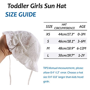 Bow Baby Girls Summer Hat Flower Toddler Girls Sun Hat Cotton Breathable Infant Hat (White Flower, XS)