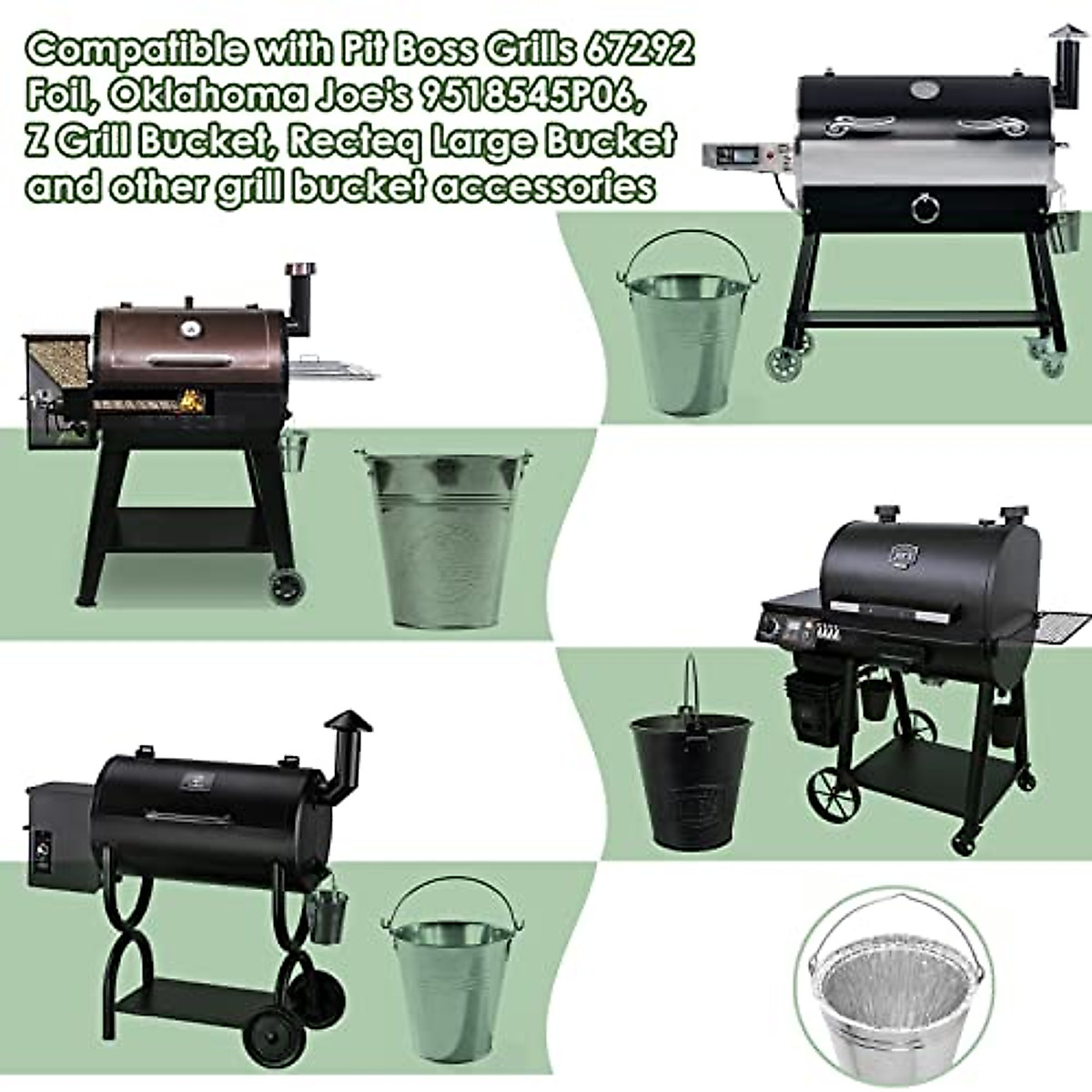 PACETAP Grease Bucket Liner, Drip Tray Liner Compatible with Pit Boss Grills 67292 Foil, for Oklahoma Joe's 9518545P06, for Z Grill Bucket, for Recteq Large Bucket (25pack-Large)