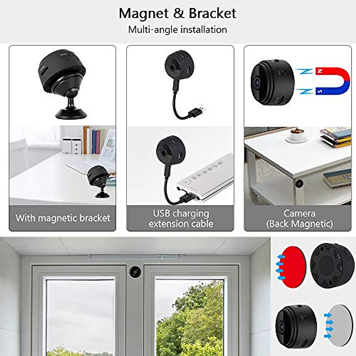 Pofeite Mini Spy Camera Hidden WiFi Small Wireless Video Camera with Full HD 1080P Audio Night Vision Motion Sensor Detection Support SD Card for iPhone Android Security Nanny Surveillance Cam