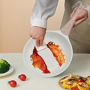 Ucclife 10pcs Pots and Pans Set Nonstick, Granite Frying Pans Induction Kitchen Cookware Sets, with Wood Print Handles Frying Pans, Saucepans, Steamer Shovel Spoon, Beige