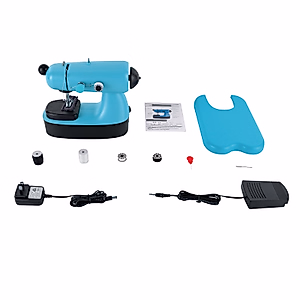 Mini Sewing Machine for Beginners Adults Kids Portable Sewing Machine with Extension Table, LED Light, Foot Pedal for Household Travel (Blue)