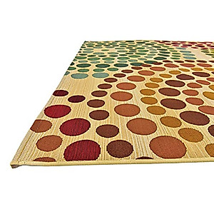 Unique Loom Modern Collection Geometric, Abstract, Circles, Colorful, Indoor and Outdoor Area Rug, 5 ft 3 in x 8 ft, Beige/Blue