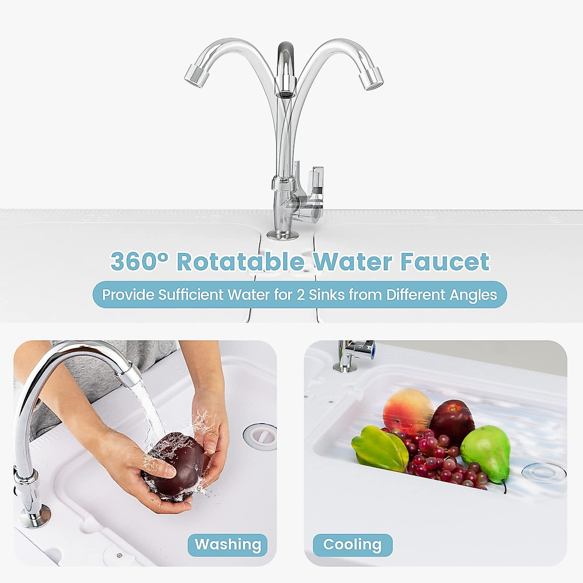 Goplus Folding Fish Cleaning Table with Dual Water Basins, Heavy Duty Fillet Table with Hose Hook Up, Sink and Faucet, Portable Outdoor Camping Sink Station for Dock Beach Patio Picnic, 40''