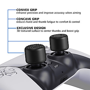 PlayVital Black Ergonomic Thumbstick Grips for Nintendo Switch Pro, PS5, for PS4, Xbox Series X/S, Xbox One, Xbox One X/S Controller - with 3 Height Convex and Concave - Raised Dots & Studded Design