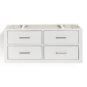 ARIEL 42" White Bathroom Vanity Base Cabinet, Single Sink Configuration, 2 Full Extension Dovetail Drawers, Brushed Nickel