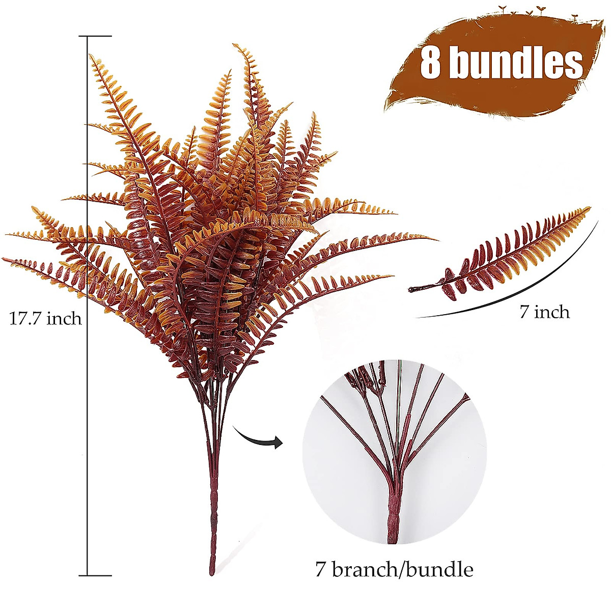 RECUTMS 8PCS Artificial Plants Greenery, Fake Boston Fern Bush Plant UV Resistant Greenery Bushes Faux Outdoor Shrubs Plants Indoor Outside Hanging Planter Home Garden Decor