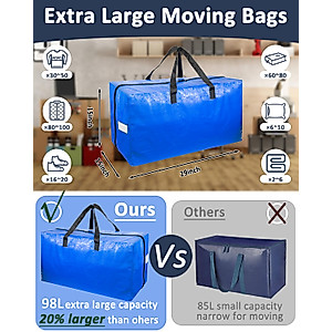 Extra Large Moving Bags with Strong Handles, 4 Pack Heavy Duty Storage Bags with Smooth Zipper, Oversized Storage Tote for Clothes Moving Supplies Dorm Essentials Household Containers
