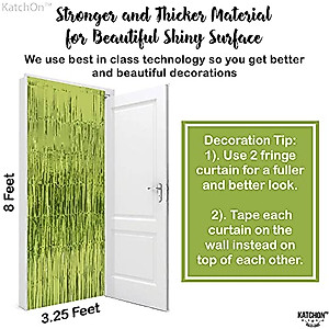 KatchOn, Sage Green Foil Fringe Curtain - XtraLarge 6.4x8 Feet Pack of 2, Green Backdrop | Light Green Foil Fringe Curtain, Green Birthday Decorations | Frog Birthday Decorations | Lime Green Backdrop