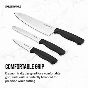 Farberware Stainless Steel Chef Knife Set, 3 Piece, Black
