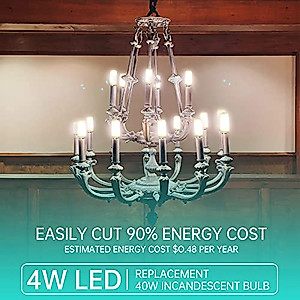 AMDTU E12 LED Bulb Daylight White 4000K, Frosted Candelabra Light Bulbs 40 Watt LED Dimmable, 4W Tubular T6 T25 Chandelier Light Bulb, Candle Light Bulb UL Listed, 6 Pack