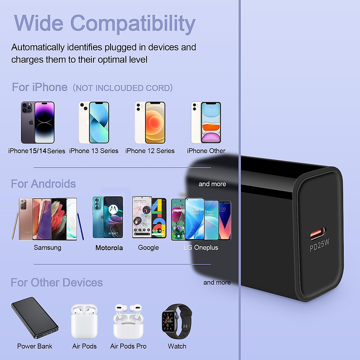 25W Charger USB C Power Adapter for Google Pixel 9 Pro XL/Fold 8 Pro 8 7a 7 6,Motorola Edge 50, Razr+/50 Ultra,Moto G Play 2024/G Power/G Stylus,Android, Fast Charger Type C Charging Block USB C Brick