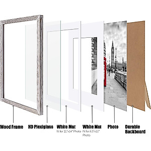 12x16 Rustic Picture Frames Solid Wood Display Pictures 11x14 or 8.5x11 Diplomas with Mat or 12x16 without Mat, Farmhouse Distressed Wooden Picture Frame for Wall or Table Top Display, Driftwood White