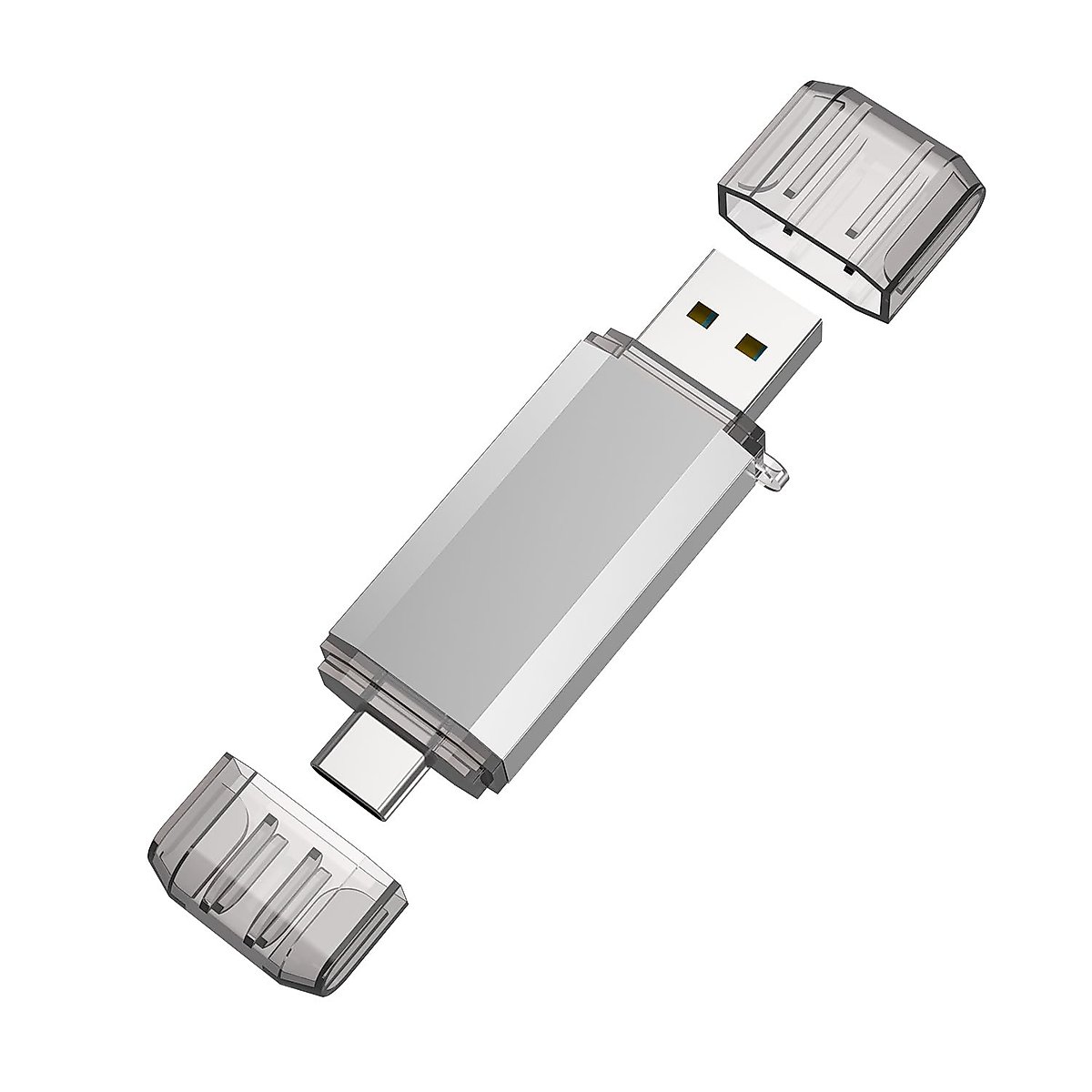 RAOYI 128GB USB C Flash Drive, 2 in 1 USB 3.0 Type C Dual OTG Metal Thumb Drive Jump Drive Memory Stick with Keychain Suitable for USB-C Smartphones, MacBook, Computers and Tablets (Silver)