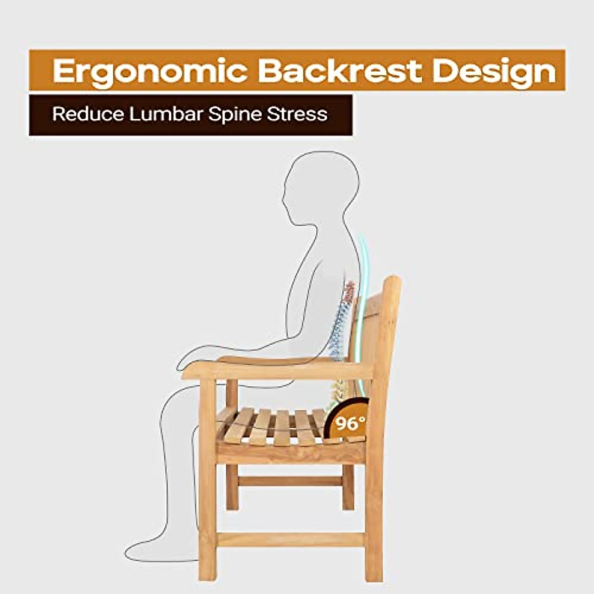 OTSUN Garden Bench Outdoor Bench, A-Grade Teak Bench for Front Porch with Curved Backrest and Arch Armrest, Yard Benches for Outdoor Indoor, and Patio, 48" Lx26 Wx36 H, 100% Teak Wood