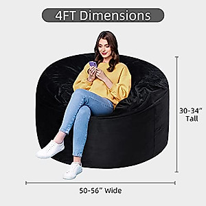 SIMFLAG 4Ft Bean Bag Chair, Memory Foam Filling Bean Bag Chairs with Velvet Cover, Removable and Machine Washable Cover, Giant Bean Bag Chair for Adult - Black