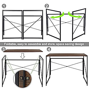 ZenStyle Folding Computer Desk, Writing Study Desks for Home Office, Corner Laptop Gaming Folding Table with Metal Frame, 39 Inches,Brown