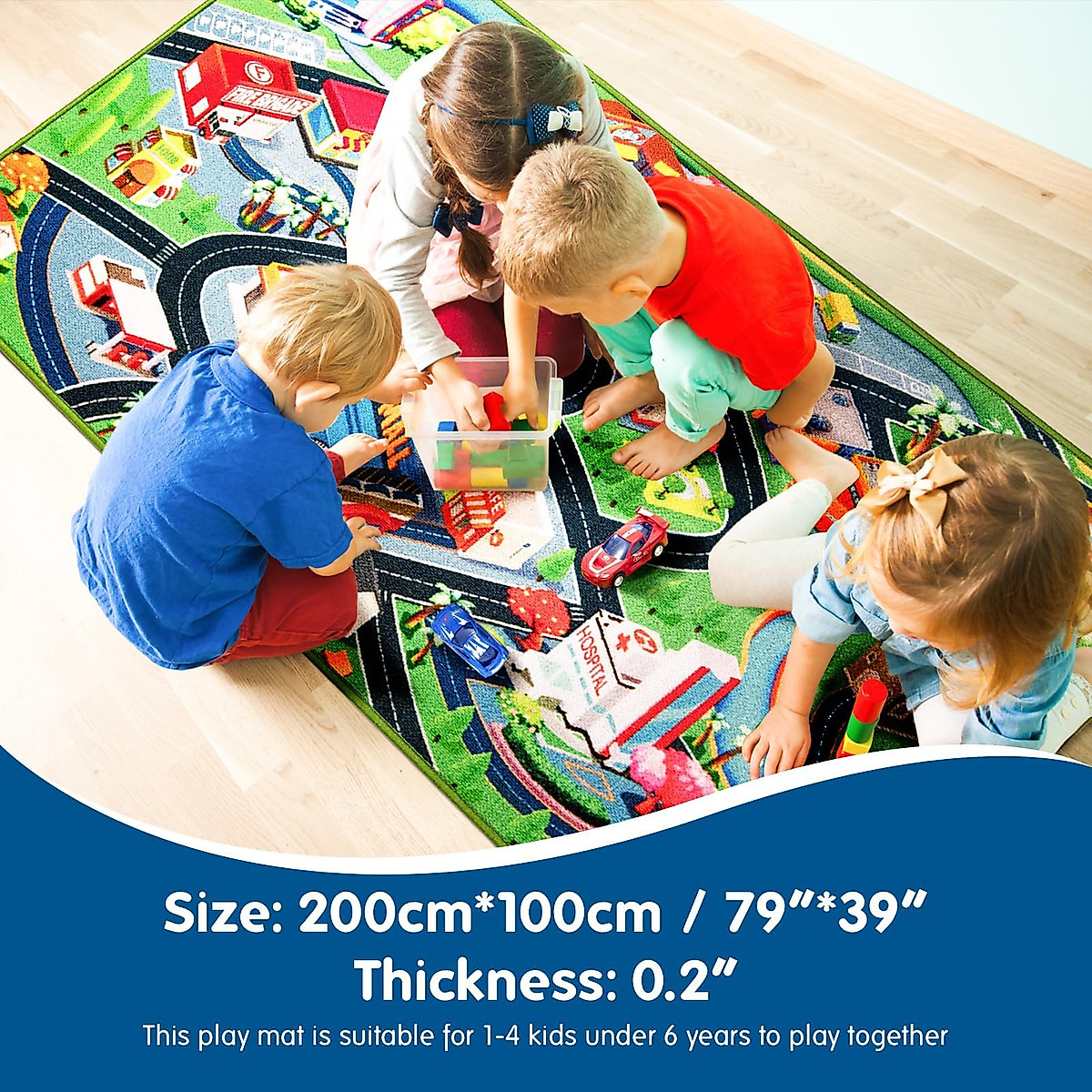 Booooom Jackson Kids Car Rug Play Mat for Toy Cars,39X79 inch Kids Rug Car Mat,Car Play Rug for Kids Playroom,Car Road Rug for Bedroom,Kid Car Carpet for Toddler Boy,Car Area Rug Non-Slip