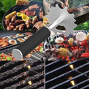 BBQ Grill Scraper -Stainless Steel Barbecue Grill Grate Cleaner-Unique Long Handle Design BBQ Cleaning Tools-Safer Than Wire Brush-Works with Most Grill Grates (Silvery)