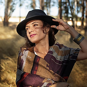 Ruphedy Wool Fedora Hats for Men Women Wide Brim Felt Panama Hat (B5030-Black-L)