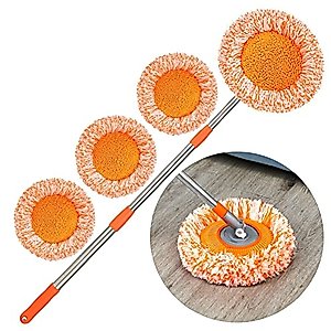Mops for Floor Cleaning, 360° Rotatable Floor Mop with 3 Coral velvet Mop Head Extendable Long Handle Retractable Glass Wiper Window Cleaner Brush Car Cleaning Tools