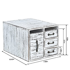 Juleduo Beauty Organizer 4 Drawers - Wooden Cosmetic Storage Box for Neat & Home Office Desk &Organize &Storing of Makeup Tools,Bathroom Counter-top & Storage (Rustic White)