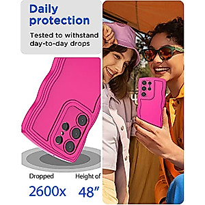 AICase Cute Solid Color Curly Wave Frame Soft Compatible with Samsung Galaxy Phone Case (Hot Pink, Galaxy S21 Ultra)