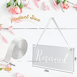 6 Pieces Reserved Signs for Wedding Chairs with a Roll of Ribbon Acrylic Reserved Signs Reserved Table Signs for Wedding Important Events Church Pews Chair and Restaurant (White)