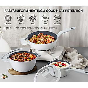 Innerwell Pots and Pans Set Nonstick - 6 Pcs Cookware Set with Detachable Handle, Nonstick Ceramic Coating Deep Frying Pan & Saucepan & Stockpot, Dishwasher & Oven Safe, Suitable for All Stovetops