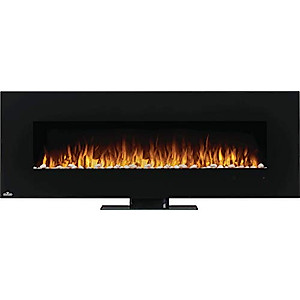 Napoleon Amano 60 - NEFL60B-1 - Wall Hanging Electric Fireplace, 60-in, Black, Glass Front, Crystal Cube Ember Bed, Rocks & Pebbles, Adjustable Flame Colors, Remote Included