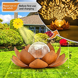 AIINY Solar Light Outdoor(2Pack), Art Crackle Globe Glass Lotus Decoration, Solar LED Waterproof Metal Flower Lights for Patio,Lawn,Walkway,Tabletop