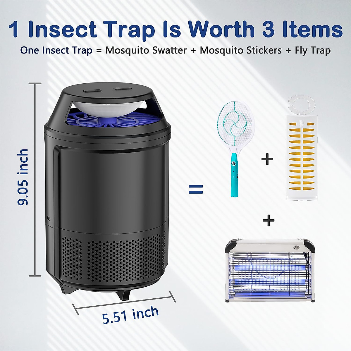 Fly Trap Indoor Non-Zapper Mosquito Trap 2 Modes Insect Traps Indoor Plug in Gnat, Fruit Fly, Bug Catcher for House with 4 Sticky Glue Boards