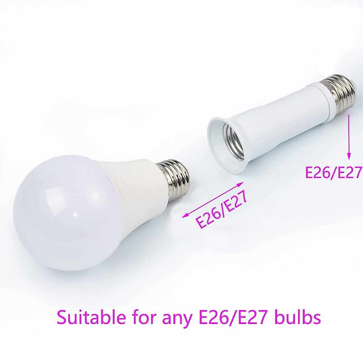 E27 to E26 E27 Light Socket Extender Adapter,Extension Flexible Socket Extender Adapter, E26 /E27 Screw Bulb Base Adapter Converter,Lamp Bulb Socket Extension, Lamp Holder Adapter (2 Pack)