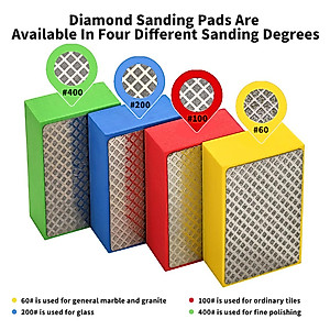 4 Pcs/Set Diamond Polishing Pads for Hand Sanding Tile Concrete Glass Ceramics Marble Granite, Wet or Dry Diamond Sanding Pads, Tile Tools(60#,100#,200#,400#)