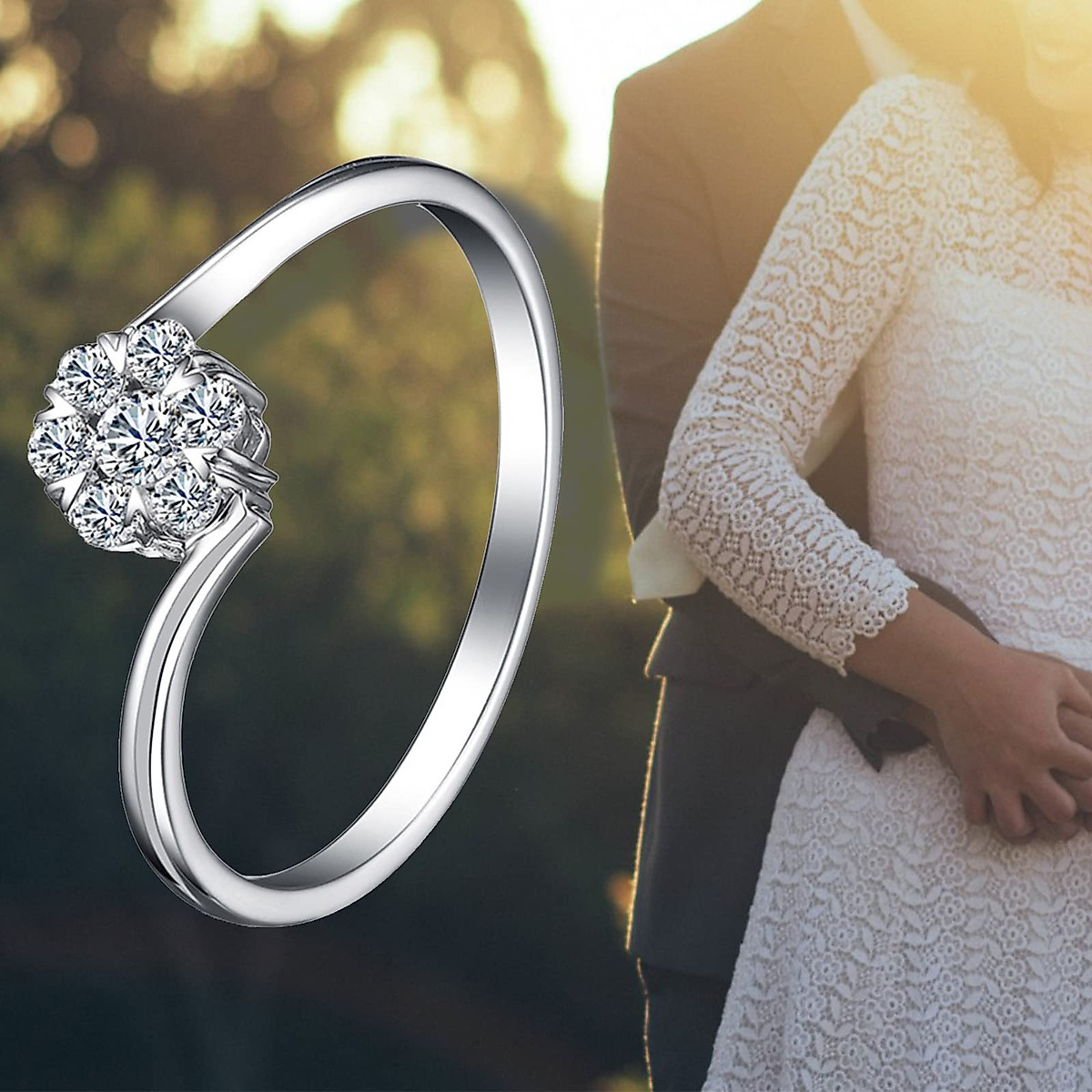 WSX Pure Gold Engagement Ring Women 0.6cttw Round Moissanite Wedding Promise Halo Ring Twisted for Her