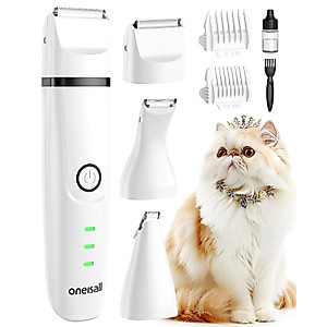 oneisall 2 Speed Paw Trimmer with 3 Blades, Rechargeable Cordless Cat Paw Trimmer Pet Paw Trimmer, Low Noise Cat Hair Trimmer for Dog Cat Pet's Hair Around Paws, Eyes, Ears, Face, Rump