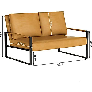 AWQM Mid-Century Retro Modern Living Room Sofa Set with Loveseat and Accent Chair, Faux Leather Loveseat Sofa and Armchair Sofa Chair for Small Space, Office, 105 Degree Slant Back, Camel