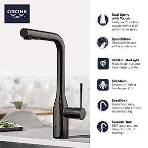 GROHE 30271A00 Essence Dual Spray Pull-Out Kitchen Faucet Hard Graphite (Polished Black)