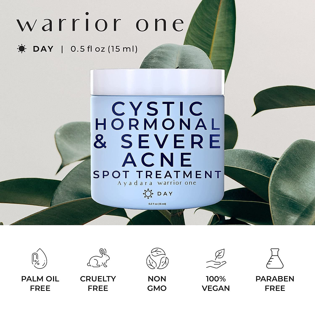 Ayadara Warrior One (0.5oz) Acne Spot Treatment with 2% Salicylic Acid, Cystic and Hormonal Acne Cream, Acido Salicilico Acne Spot Treatment for Face, acne Cream for Adults and Teens, 150+ Uses