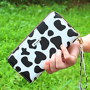 Ecohaso Womens Wallet Ladies Leather Clutch Wallets Zip Around Large Long Wristlet Card Holder Organizer Phone Purse for Women and Ladies (PINK WHITE)