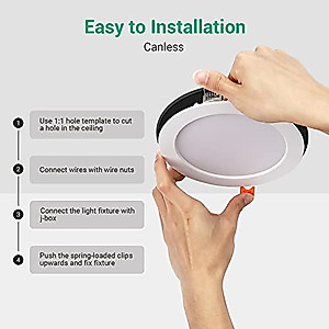 EDISHINE 12Pack 6 inch LED Recessed Light with Junction Box, 5CCT 2700K/3000K/3500K/4000K/5000K Dimmable Ultra-Thin Canless LED Recessed Light, 14W 1050LM CRI80 Recessed Light Fixtures, UL Listed