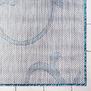 Unique Loom Outdoor Botanical Collection Area Rug - Curl (7' 1" x 10' Rectangle, Teal/ Ivory)