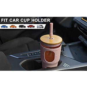 Tronco 32 oz Glass Tumbler with Straw and Lid - Reusable Drinking Glass Cup with Time Marker, Silicone Sleeve - Ideal for Boba, Smoothies, Tea and Iced Coffee Fits Cup Holder- BPA Free,Pink