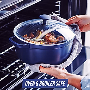 Blue Diamond Cookware Diamond Infused Ceramic Nonstick, 4.5QT Dutch Oven with Glass Lid, Lightweight Design, PFAS-Free, Dishwasher Safe, Blue