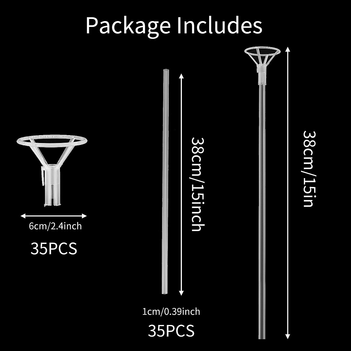 RUBFAC 35pcs Bobo Balloon Sticks with Cups Clear Big Balloon Holders Without Connector 16inch Long for Birthday Party Graduation Wedding Decorations