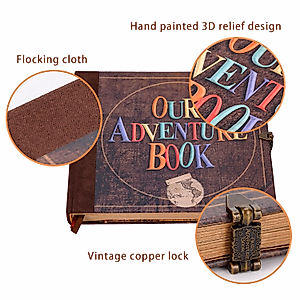 Our Adventure Book 146 Pages 8.9*7.7 Inch Scrapbook Photo Album,Retro Style Embossed Letter Cover Travel Diary Journal Scrap Book For Couples,Memory Book For Anniversary Wedding,Valentine's Day Gift