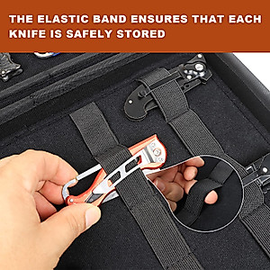 Pocket Knife Display Case, Folding Knife Holder, Mini Knives Carrying Case,Small Knife Collection Pouch Carrier Roll for Hiking,Hunting and Camping Outdoor Activities, Black & Orange, 62 Slots